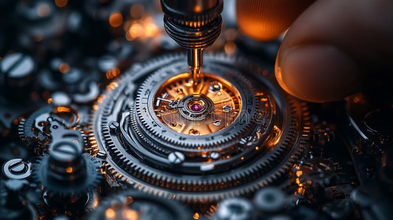 Close-up Look at Intricate Watch Mechanism Assembly Showing Gears and a ...