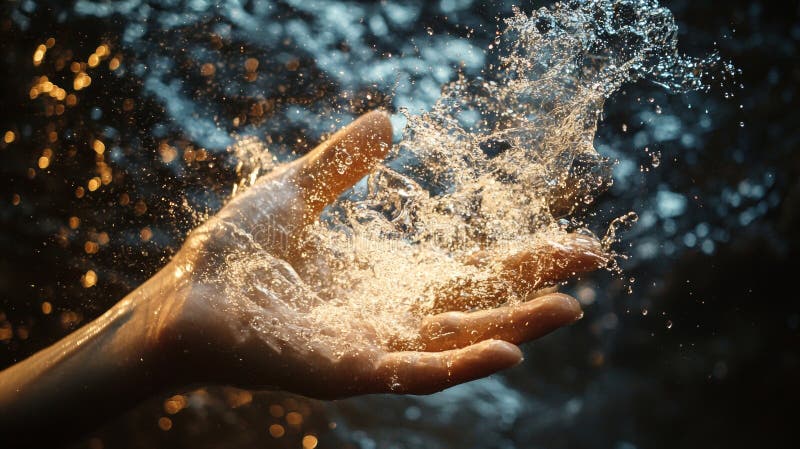 Hand Interacting with Illuminated Water Splash Stock Photo - Image of ...