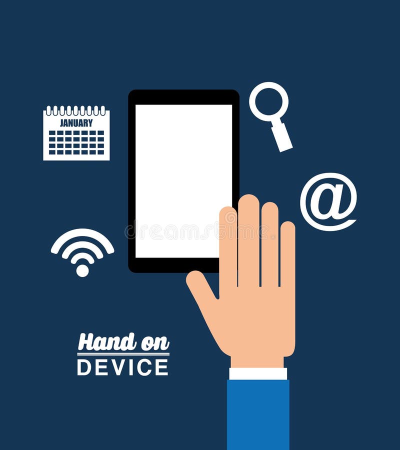Hand on device design stock illustration. Illustration of devices ...
