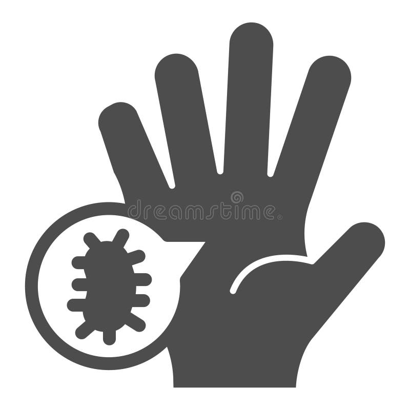 Hand and Dialog Bubble with Bacteria Solid Icon, Body Hygiene Concept ...