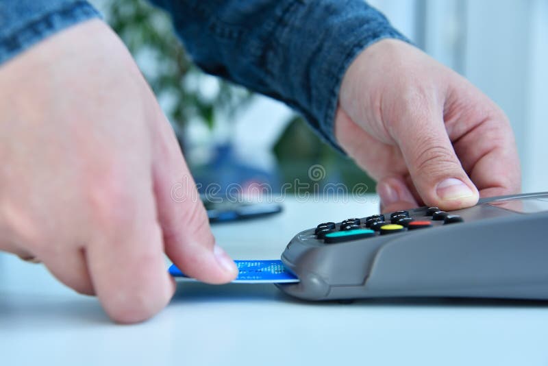 Hand Dials Pin Code on Pos Terminal with Credit Card Stock Image ...