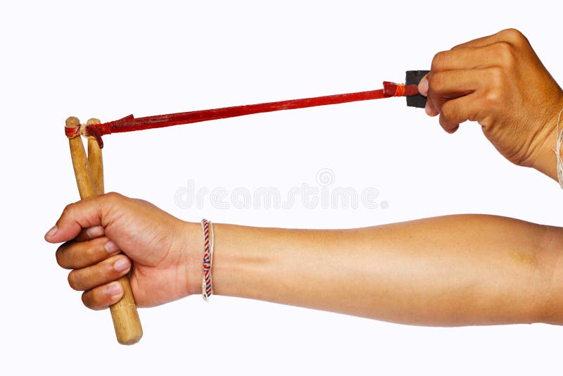 Hand, Die Katapult Auf Weißem Hintergrund Zieht Stockbild - Bild von ...