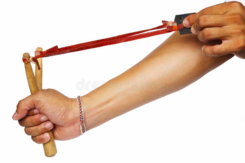 Hand Die Katapult Op Witte Achtergrond Trekken Stock Foto - Image of ...