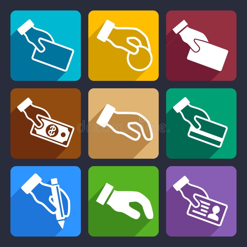 Hand with Different Objects Flat Icons Set 42 Stock Vector ...