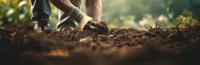 A Hand Digging into a Ground is in Focus at the Edge of a Clearing ...