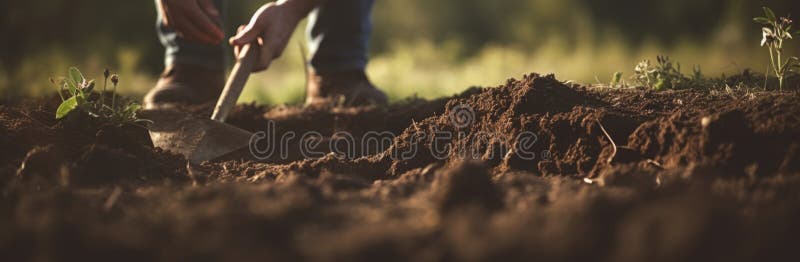 A Hand Digging into a Ground is in Focus at the Edge of a Clearing ...