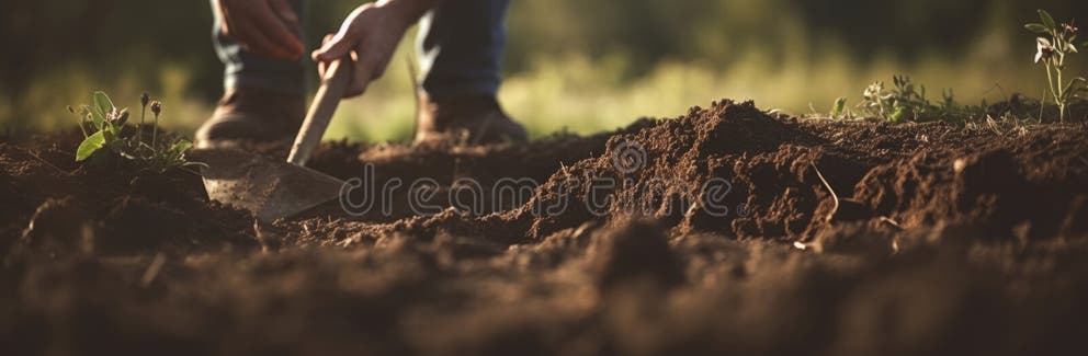 A Hand Digging into a Ground is in Focus at the Edge of a Clearing ...