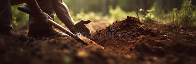 A Hand Digging into a Ground is in Focus at the Edge of a Clearing ...