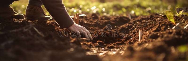 A Hand Digging into a Ground is in Focus at the Edge of a Clearing ...