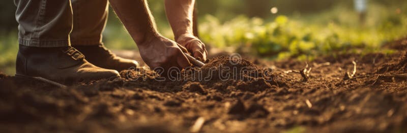 A Hand Digging into a Ground is in Focus at the Edge of a Clearing ...