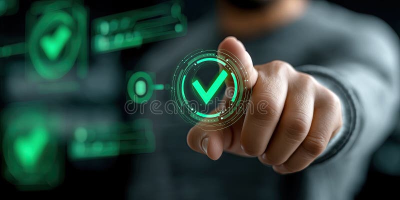 Hand, Digital Check Mark, Technology, Approval, and Success Concept in ...