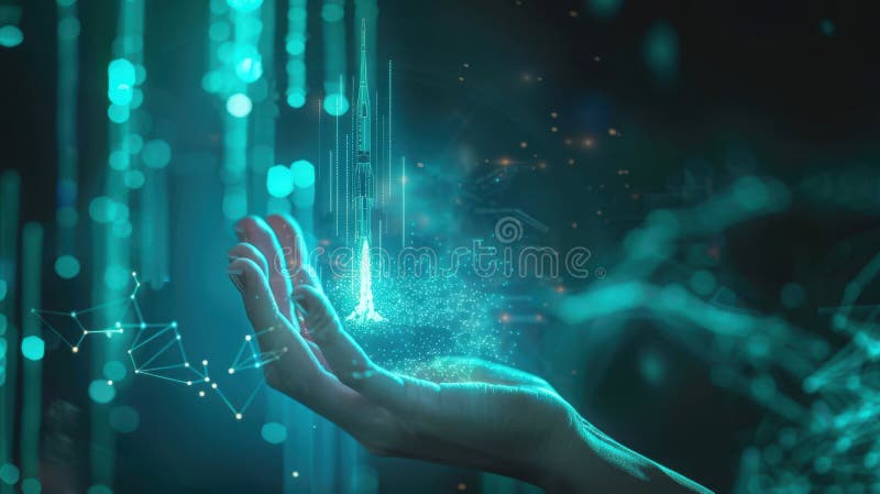 The Hand with Digital Hologram. AI Generated Stock Photo - Image of ...
