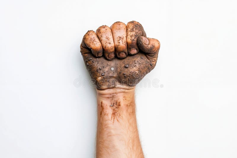 A Man S Hand Covered in Dirt on a White Background Stock Image - Image ...