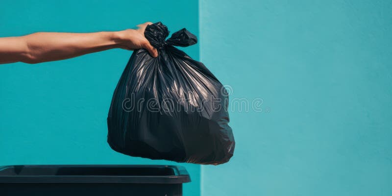The Hand Discarding a Black Garbage Bag into a Trash Bin. AI Generated ...