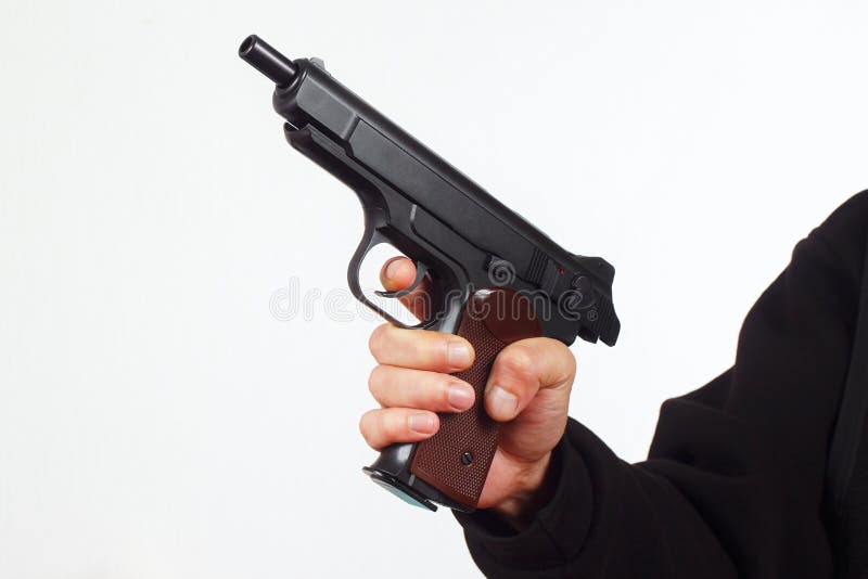 Hand with Gun Pointing Forward Close Up Stock Photo - Image of holding ...