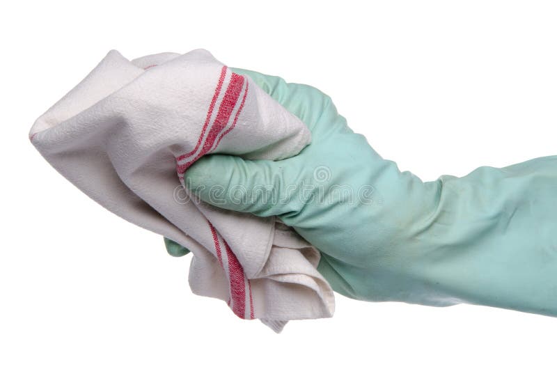 Hand with Dish Gloves Holding a Cloth Stock Image - Image of chemical ...