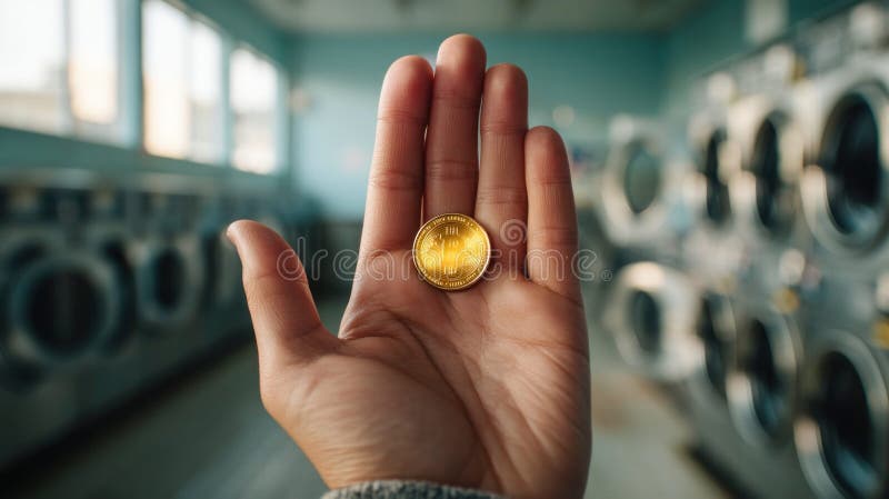 A Hand Displaying a Gold Coin Against the Blurred Backdrop of a ...
