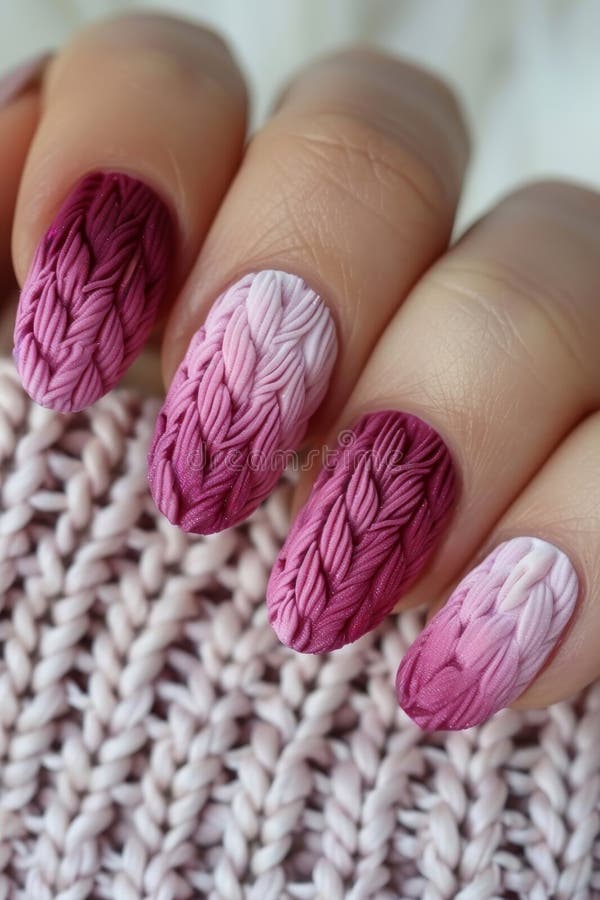 Hand Displaying Gradient Pink and Red 3D Knitted Art Design on Sweater ...