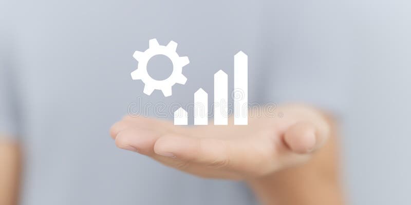 Hand Holding Graphic Representation of Growth with Gear Symbolizing ...