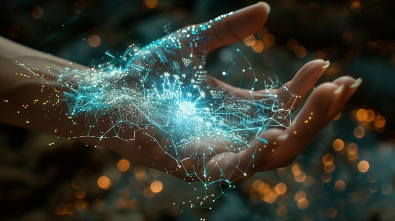 A Hand Displays Vibrant Visual Effects Representing the Development of ...