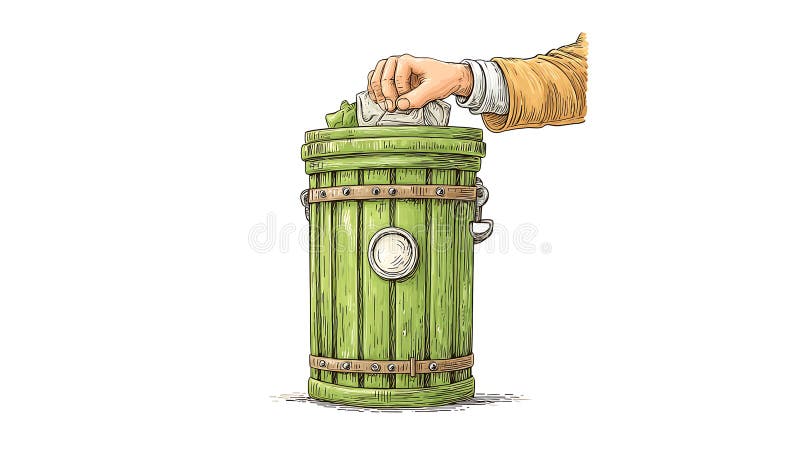 Hand Disposing of Paper into Green Recycling Bin Illustration Stock ...