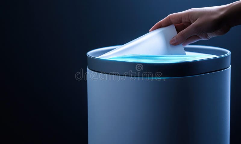 Hand Disposing Paper in Modern Illuminated Trash Bin Stock Illustration ...