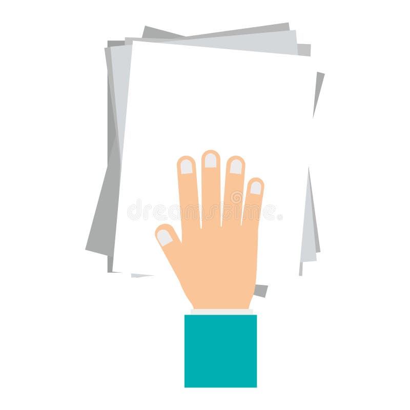 Hand with documents pages stock vector. Illustration of togetherness ...