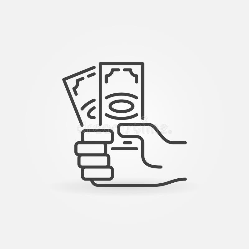 Cash in Hand Vector Outline Icon. Banknotes in Hand Sign Stock Vector ...