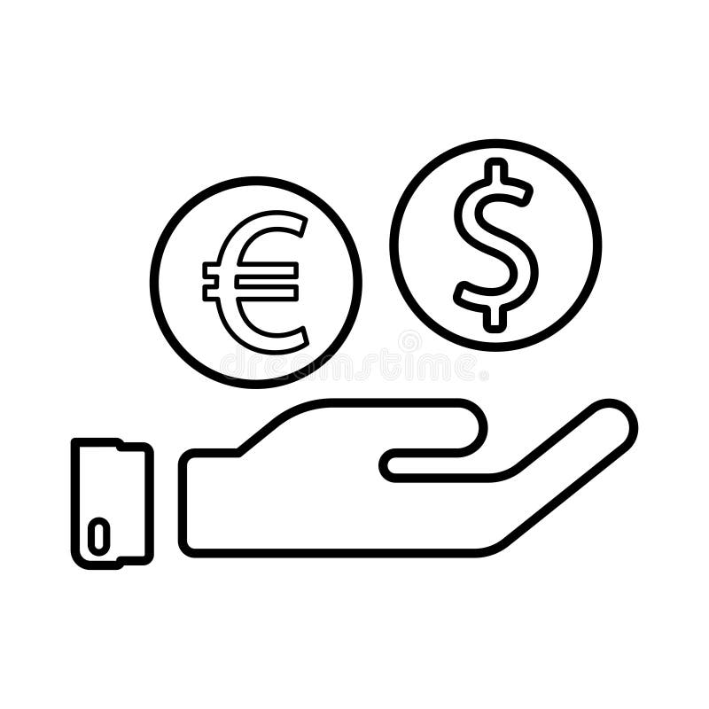 Hand with Dollar and Euro Icon in Line Style Stock Vector ...