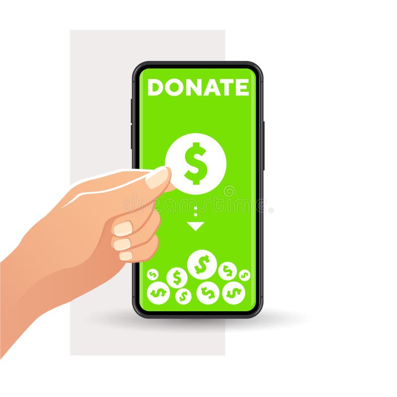Hand Donate Money with Phone Stock Vector - Illustration of simple ...