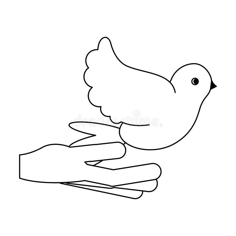 Hand with Dove Black and White Stock Vector - Illustration of peace ...
