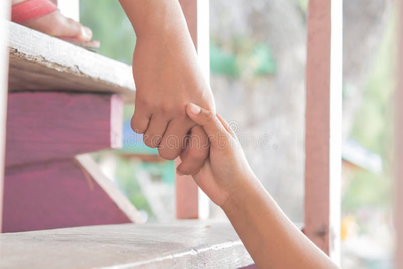 Hand drag up on stairs stock photo. Image of girl, pull - 126594722