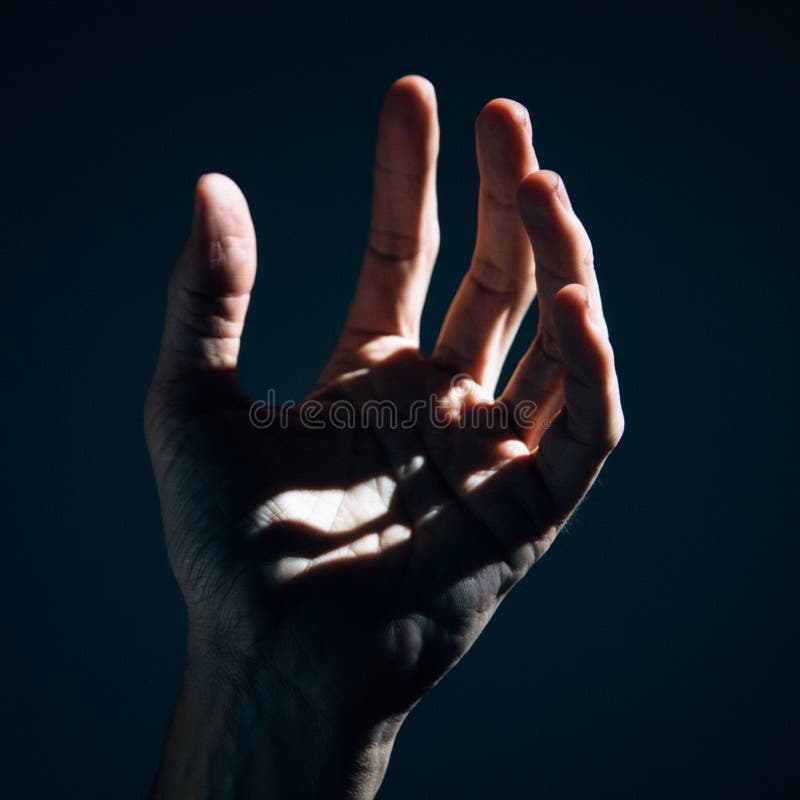 Hand with Dramatic Shadow Against Dark Background, Highlighting ...