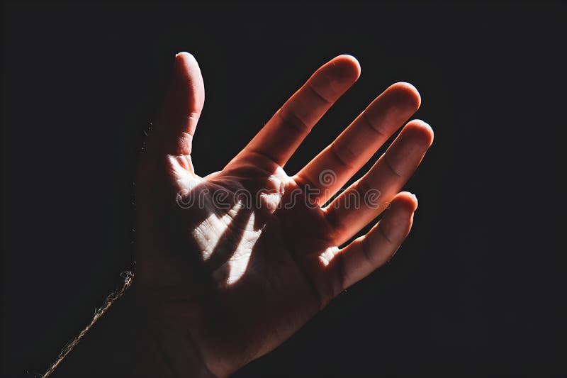 Hand with Dramatic Shadow Against Dark Background, Highlighting ...