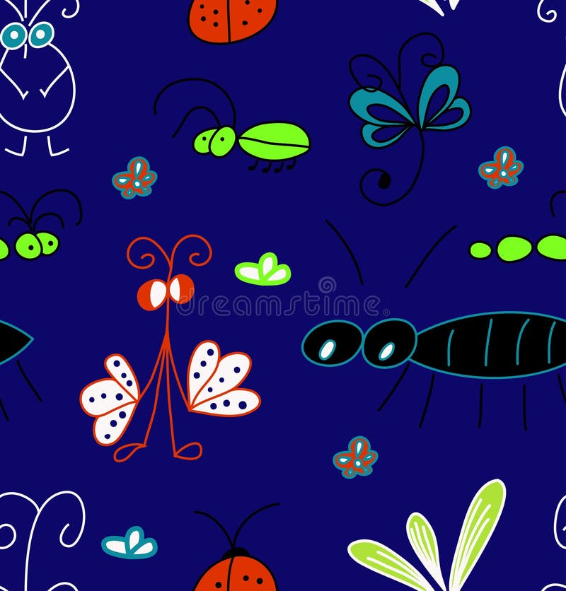 Hand Draw Abstract Seamless Pattern of Bugs Stock Vector - Illustration ...