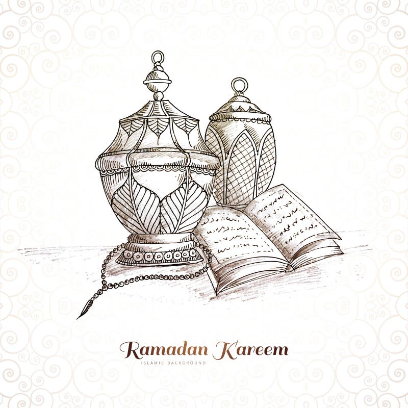.Hand Draw Arabic Lamps Sketch Card Design Stock Illustration ...