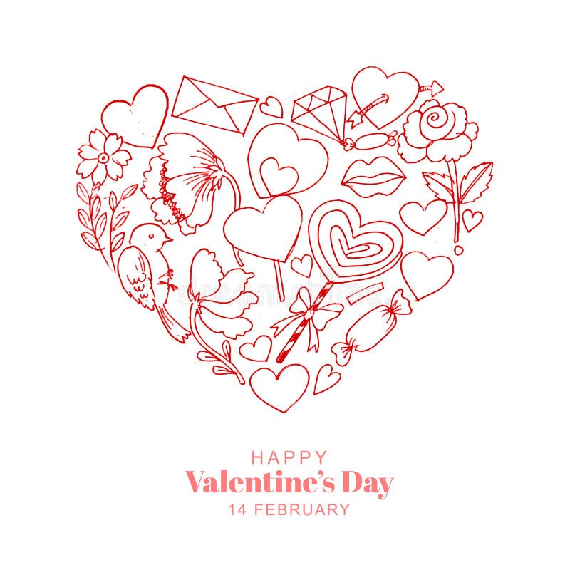 Hand Draw Artistic Heart Shape Valentines Day Card Stock Vector ...