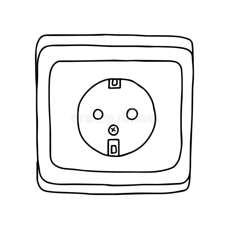 Hand-draw Black Vector Outline Illustration of One Electric Socket ...
