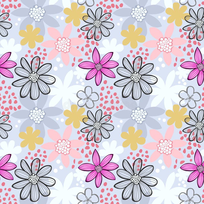 Hand Draw Blooming Flower Design Pattern. Stock Vector - Illustration ...