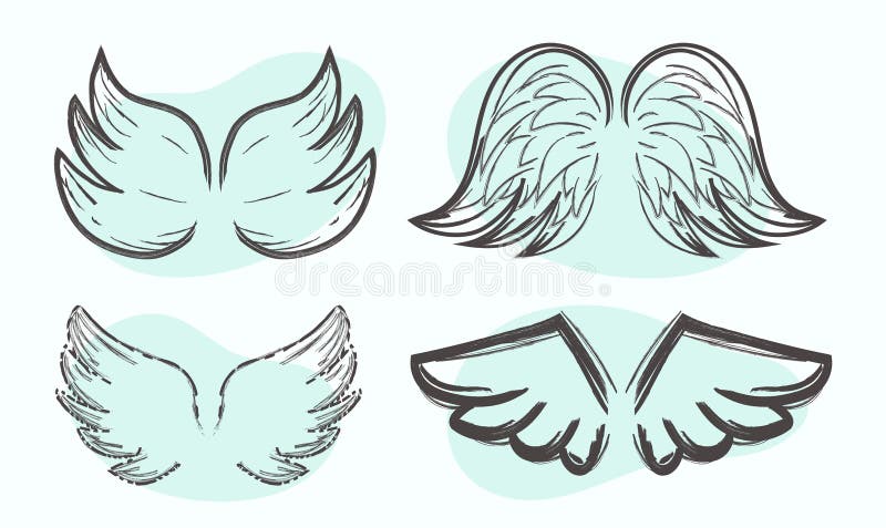Hand Draw Brush Stroke Angel Wings Set Stock Vector - Illustration of ...