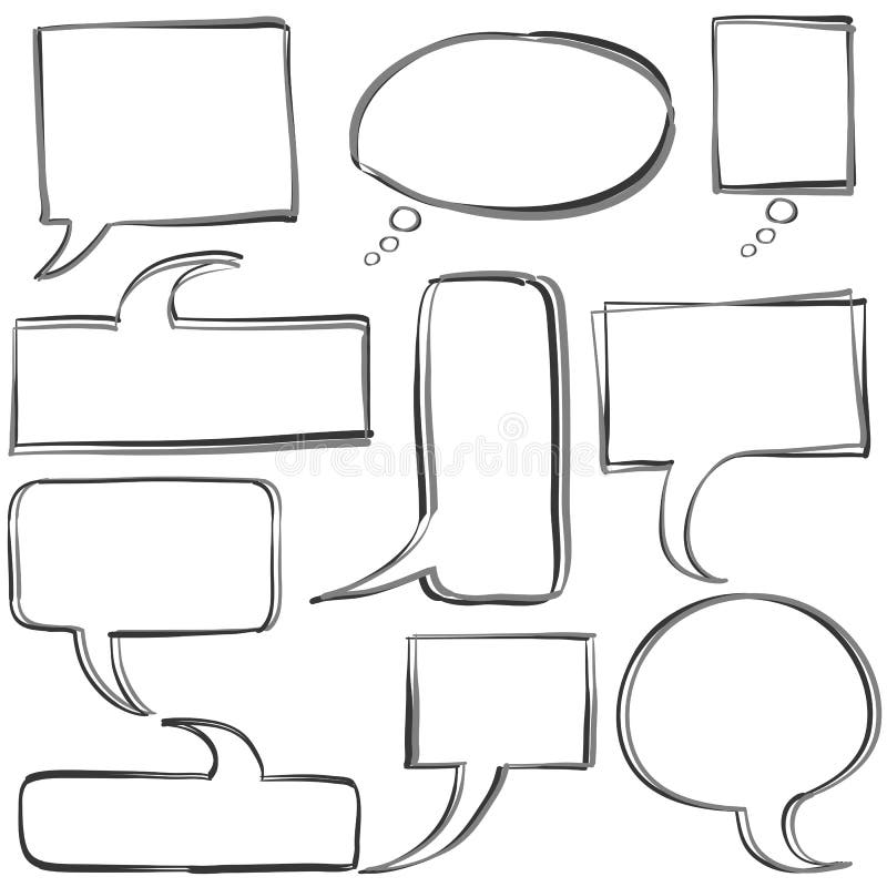 Hand Draw Bubble Speech Set Stock Vector - Illustration of balloon ...
