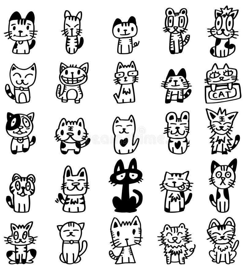 Hand draw cartoon cat icon stock vector. Illustration of isolated ...