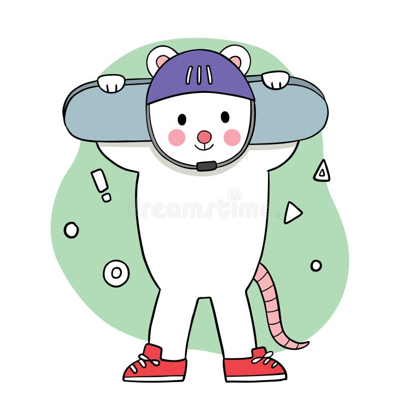 Hand Draw Cartoon Cute Mouse Playing Sketch Board Vector. Stock Vector ...