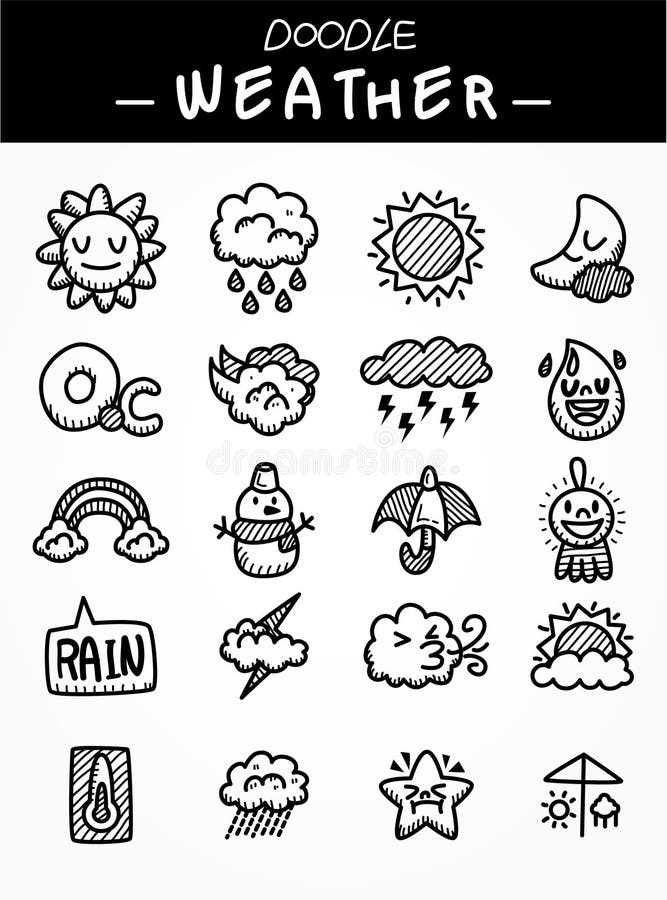 Cartoon weather symbols stock vector. Illustration of rainy - 30405711
