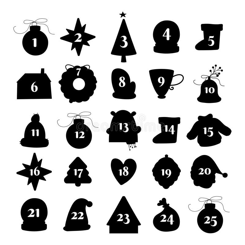 Hand Draw Christmas Advent Calendar Silhouette Stock Vector ...