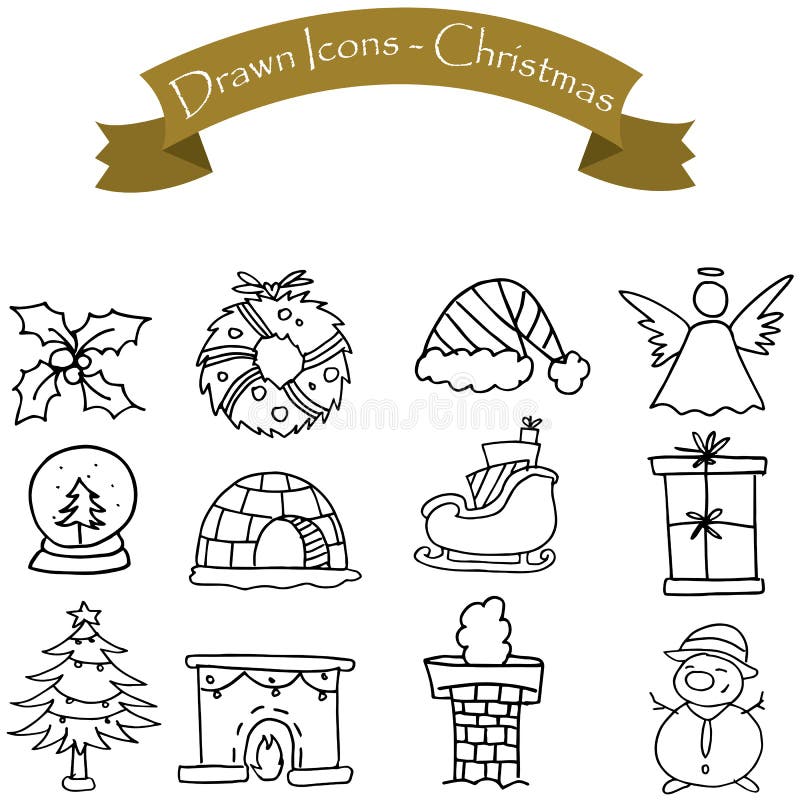 Hand Draw of Christmas Icons Set Stock Vector - Illustration of xmas ...