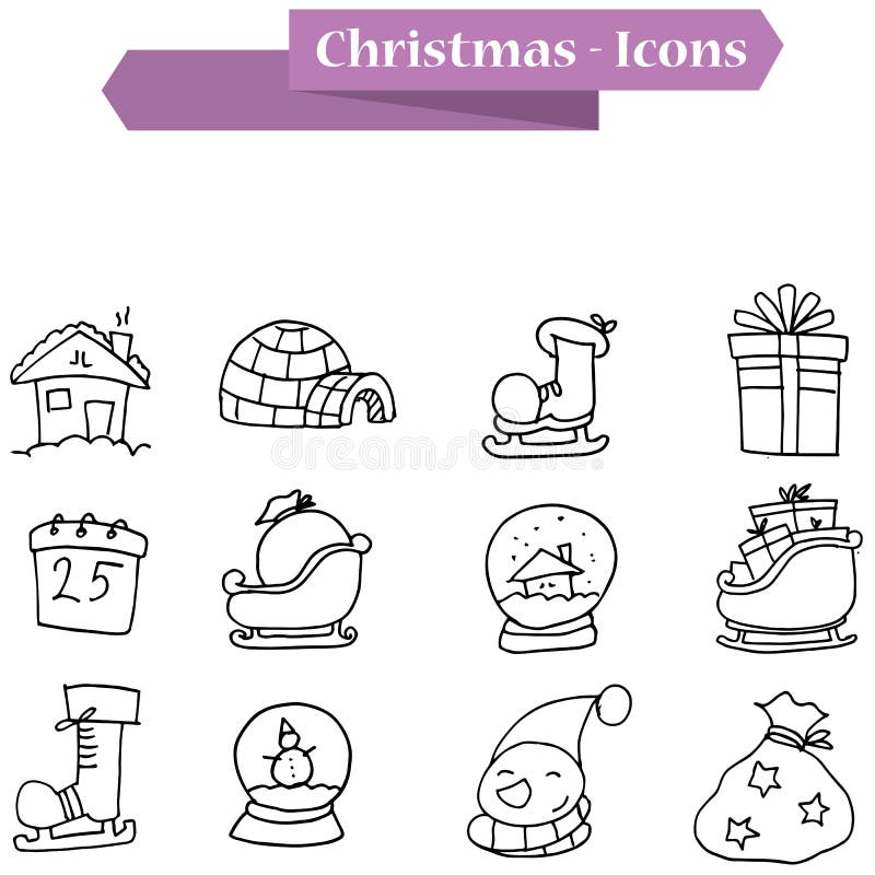 Hand Draw Christmas Icons Theme Stock Vector - Illustration of autumn ...