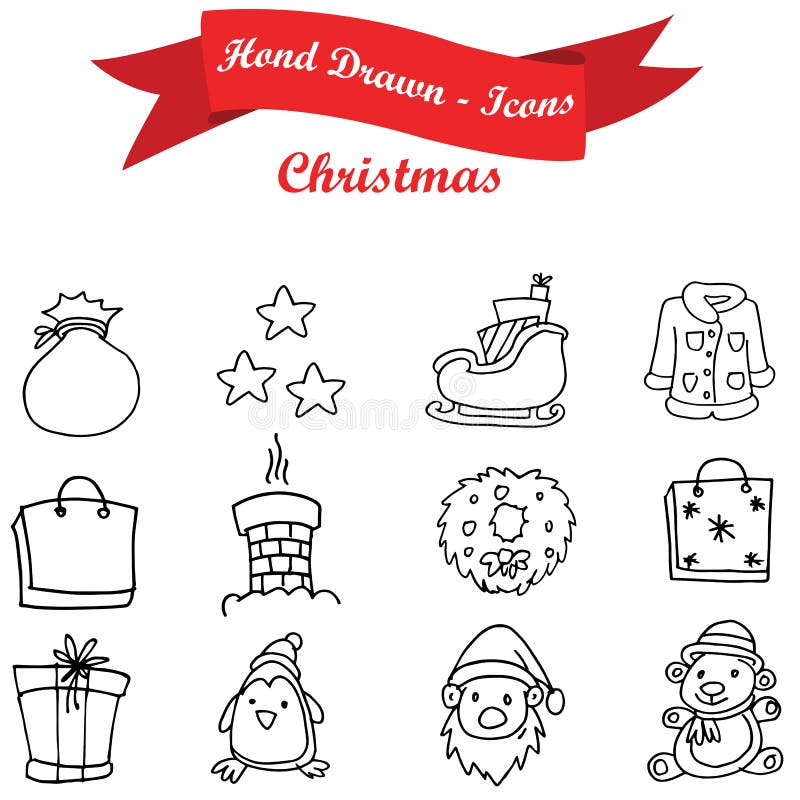 Hand Draw Christmas Object Icons Stock Vector - Illustration of autumn ...