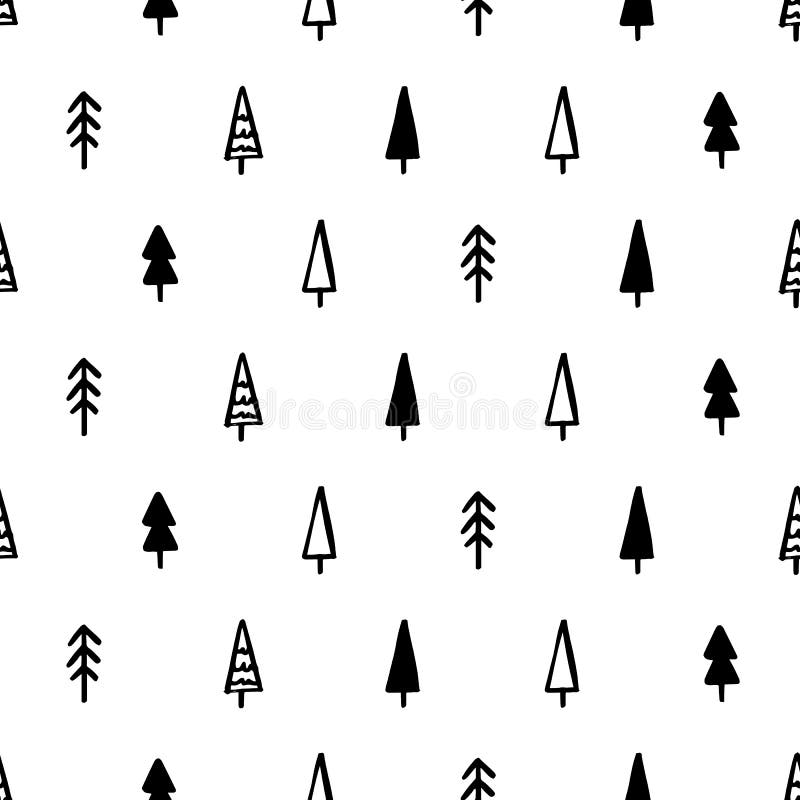 Hand Draw Christmas Tree Seamless Pattern in Doodle Style. Vector ... Hand Draw Christmas Tree Seamless Pattern in Doodle Style. Vector ...