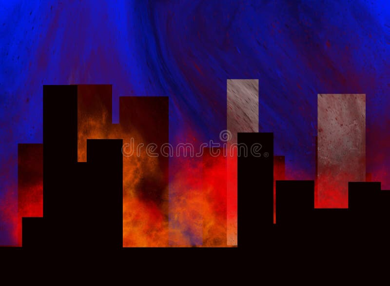Hand draw city and fire stock illustration. Illustration of number ...